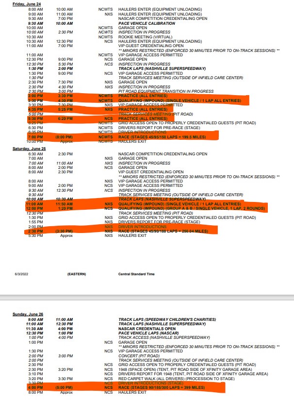 Nashville NASCAR On Track Event Schedule - ifantasyrace.com