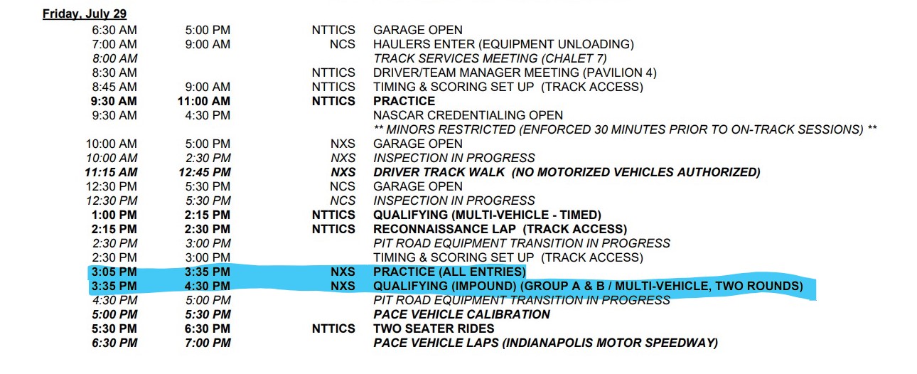 Indy Road Course NASCAR On Track Event Schedule (Cup and Xfinity ...