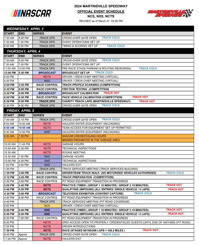 Pocket Size Printable Nascar Schedule