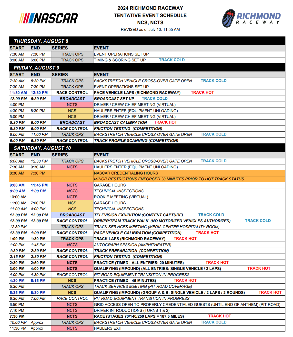 Richmond NASCAR On Track Event Schedule - ifantasyrace.com