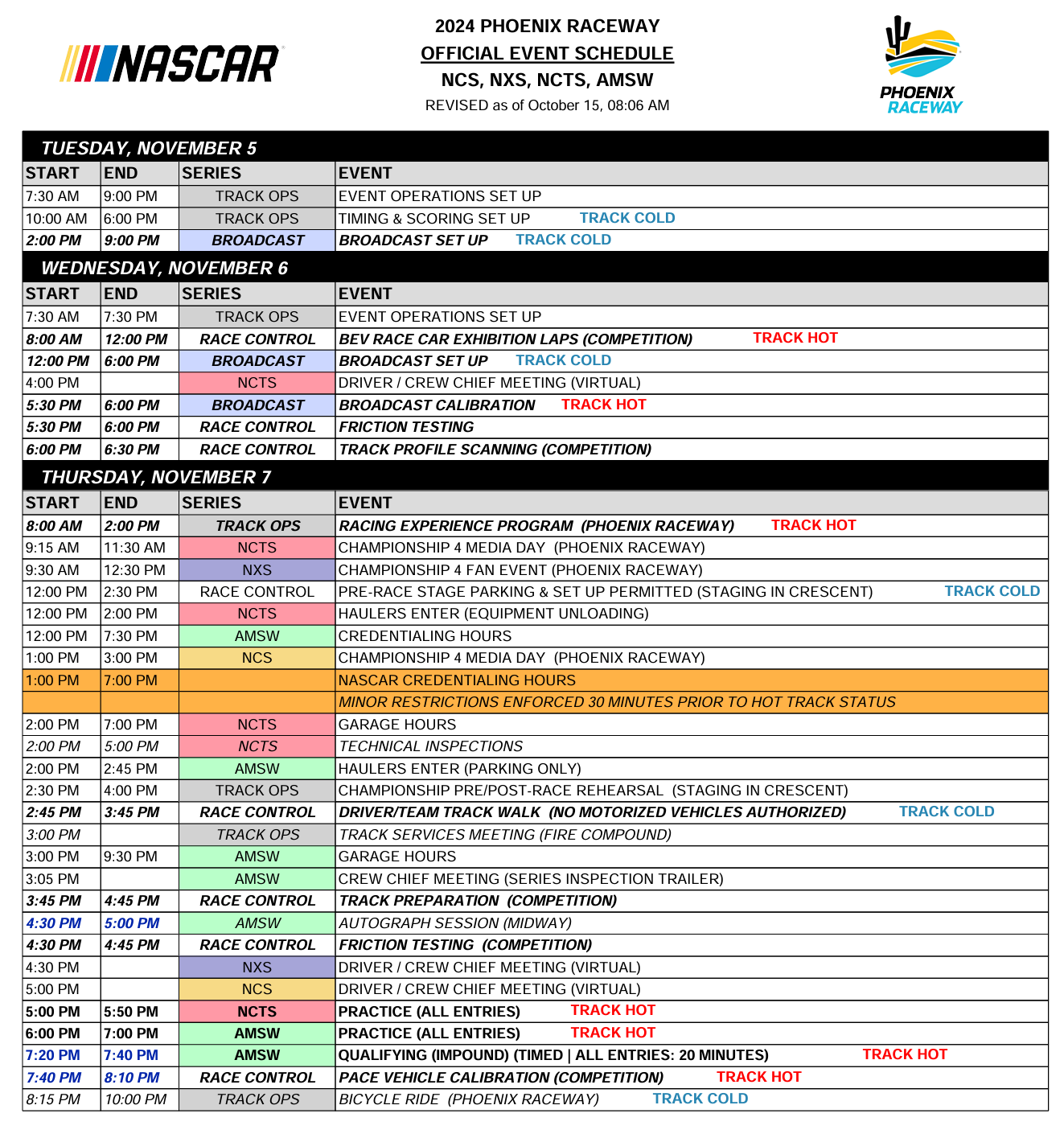 Phoenix NASCAR On Track Event Schedule - ifantasyrace.com