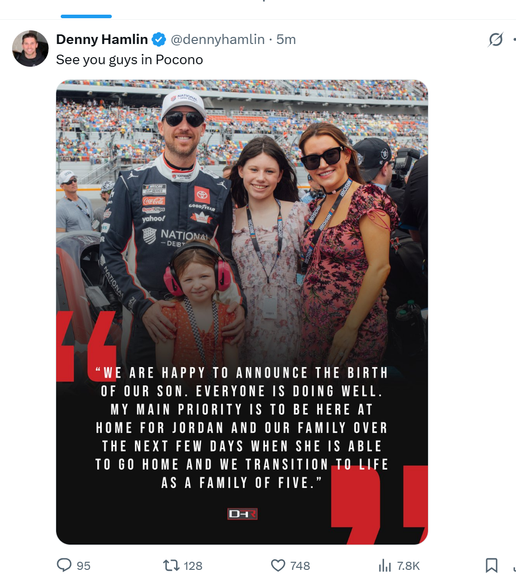 Denny Hamlin OUT for Mexico City, will be replaced by Ryan Truex ...