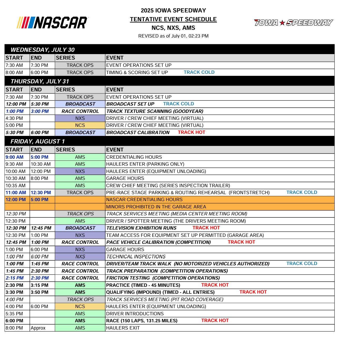 Iowa NASCAR On Track Event Schedule - ifantasyrace.com