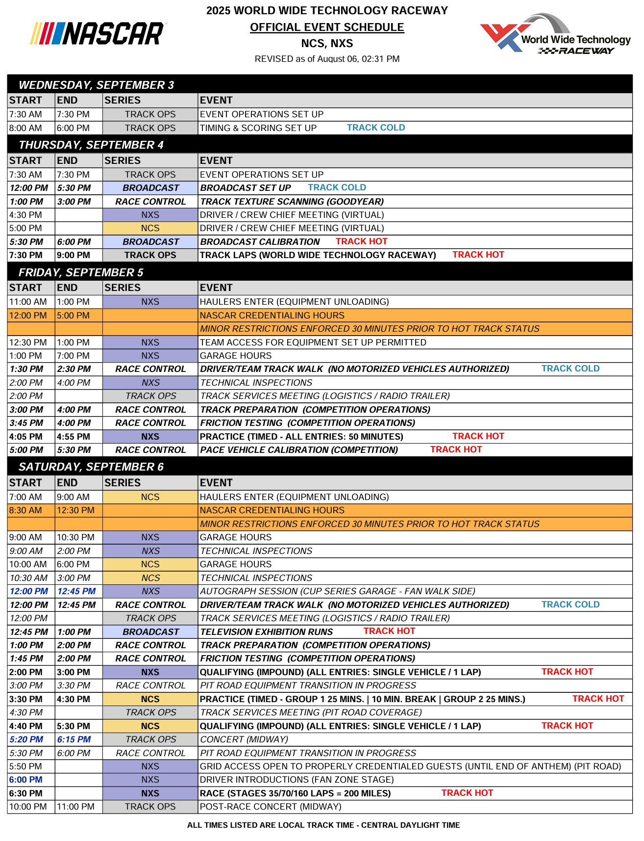 Gateway NASCAR On Track Event Schedule - ifantasyrace.com