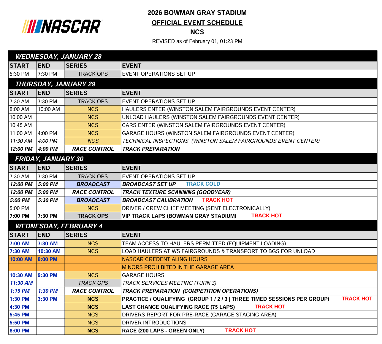 Bowman Gray Wednesday Schedule - ifantasyrace.com