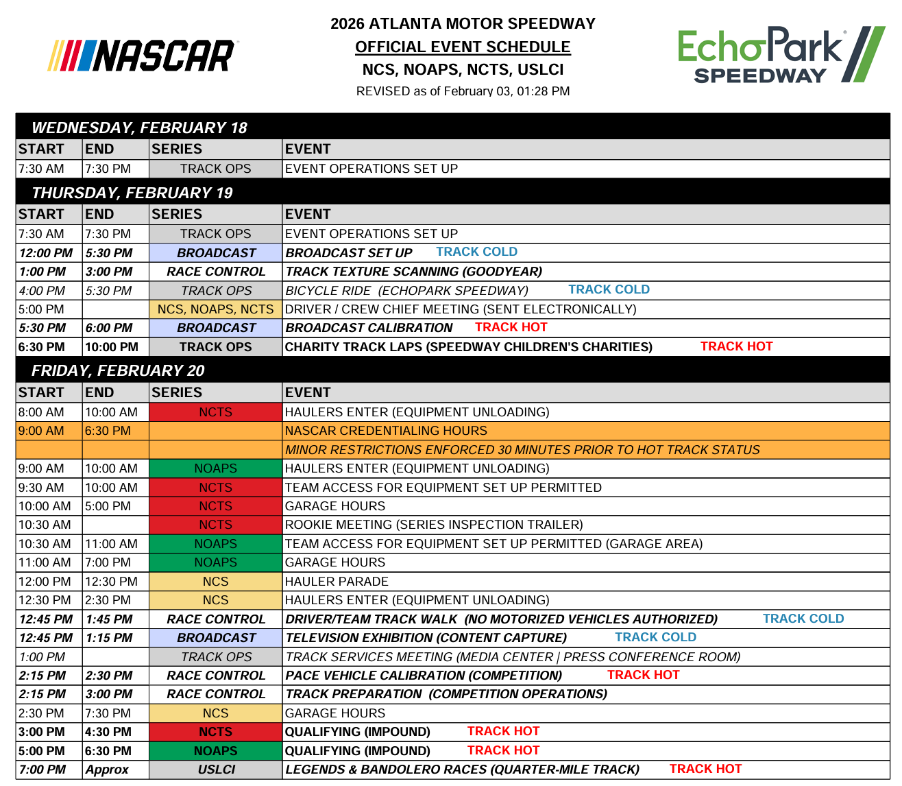 EchoPark Speedway NASCAR On Track Event Schedule - ifantasyrace.com